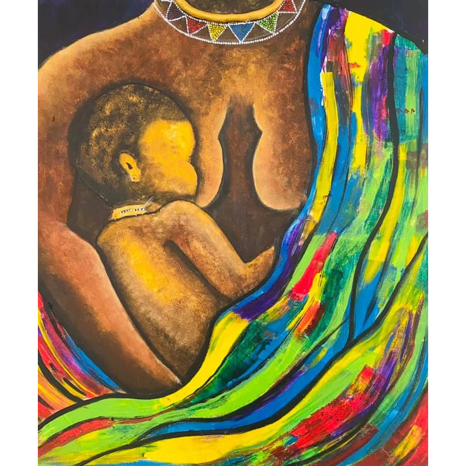 Motherhood Embrace: Vibrant Acrylic Painting